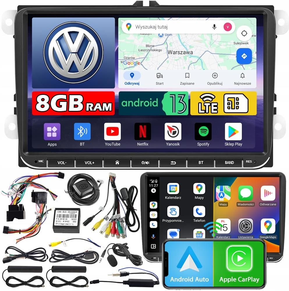Radioodtwarzacz samochodowy Ncs Radio Nawigacja ZV9 Android Vw Passat B6 B7 Golf V 5 VI 6 Caddy ...