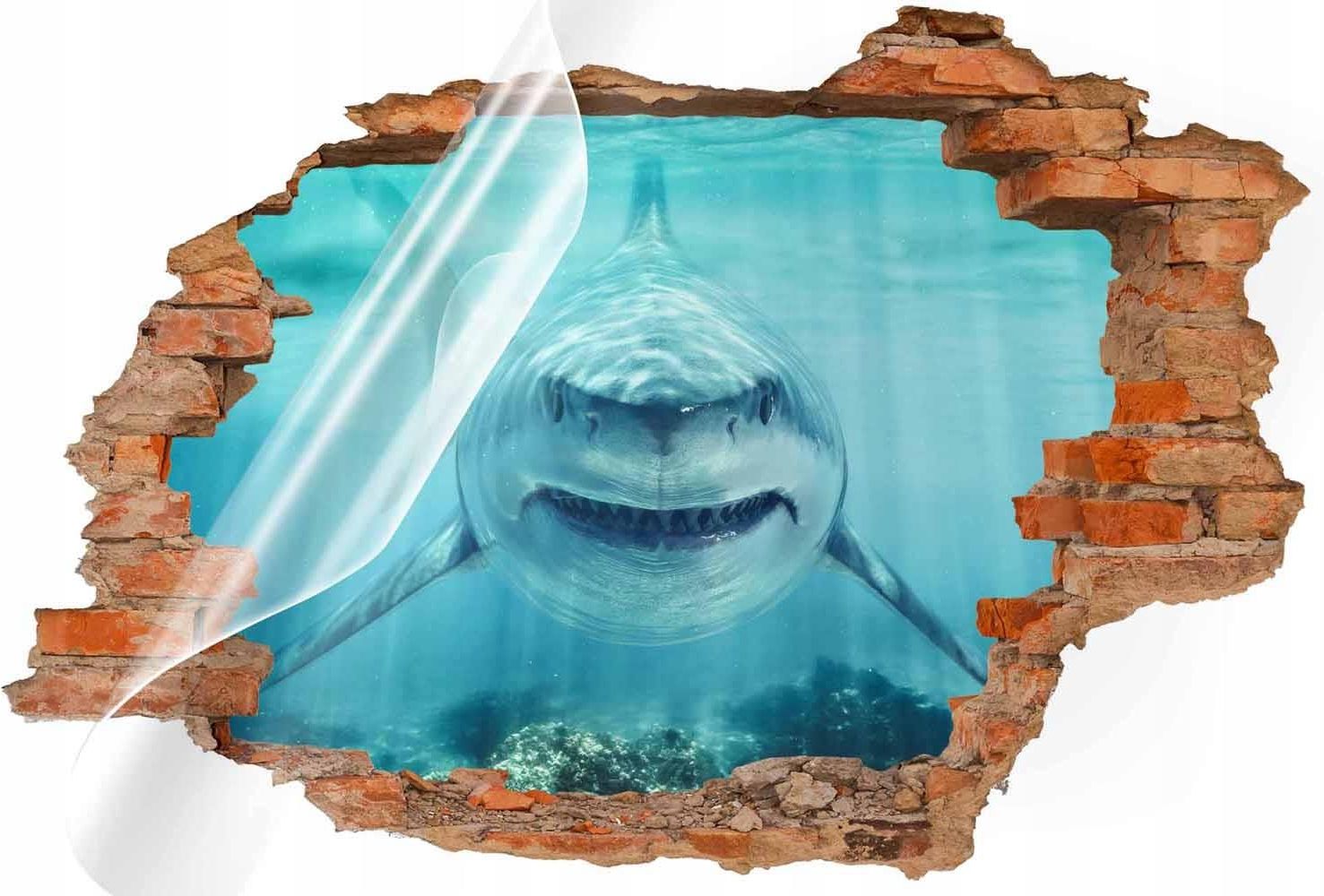 Zmywalna Naklejka na ścianę 3D dziura w Rekin (100x65cm) - Opinie i ...