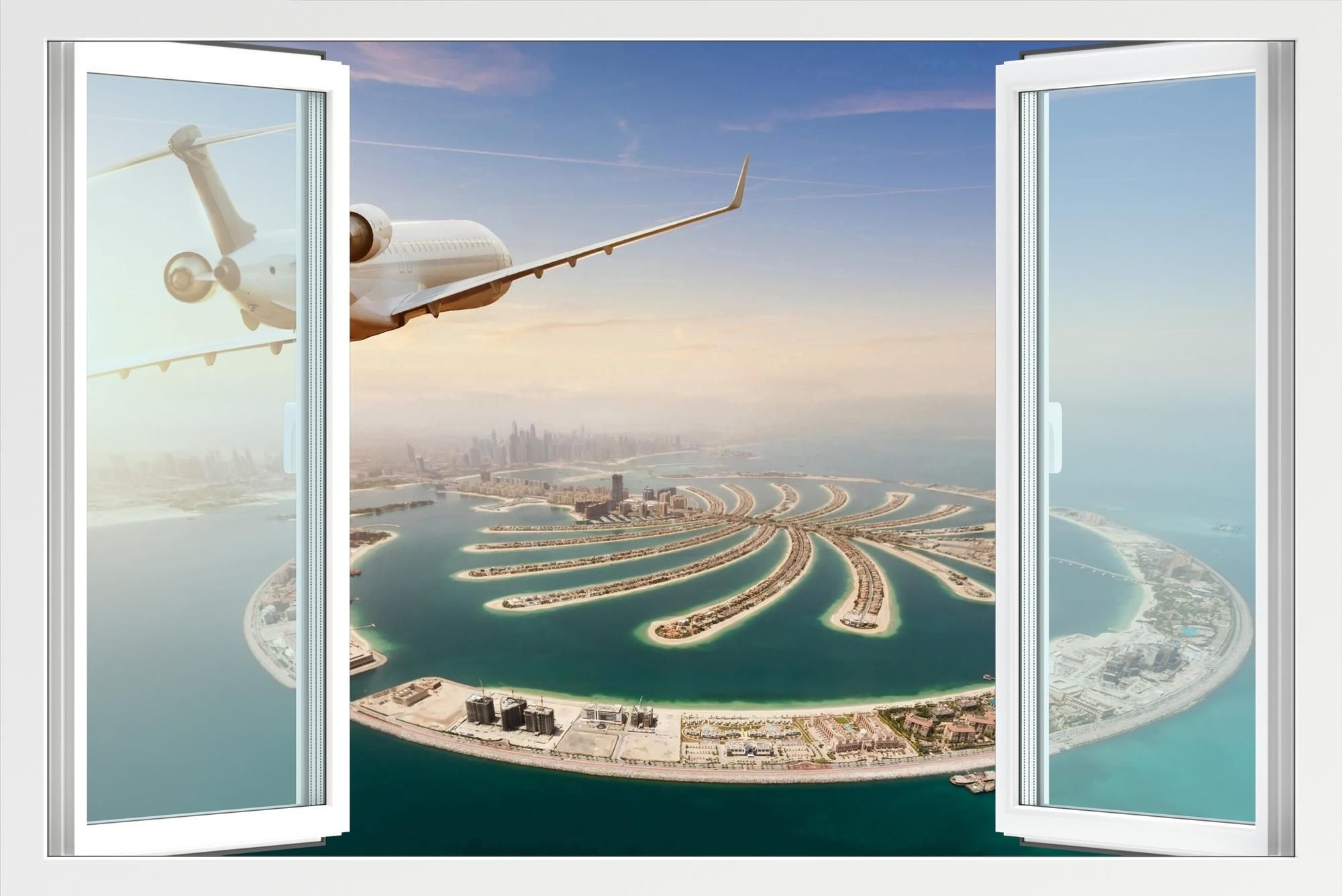 Naklejka na ścianę 3D okno imitacja Dubaj Wyspa Palma (100x65cm ...