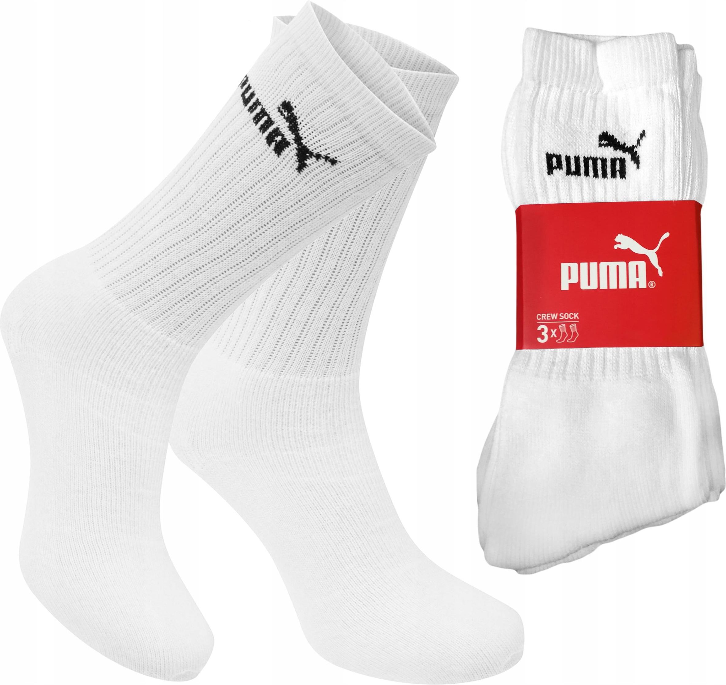 Skarpety Bawełniane Długie Puma Marka Oryginalne Logo 3-Pak Białe 43-46 ...