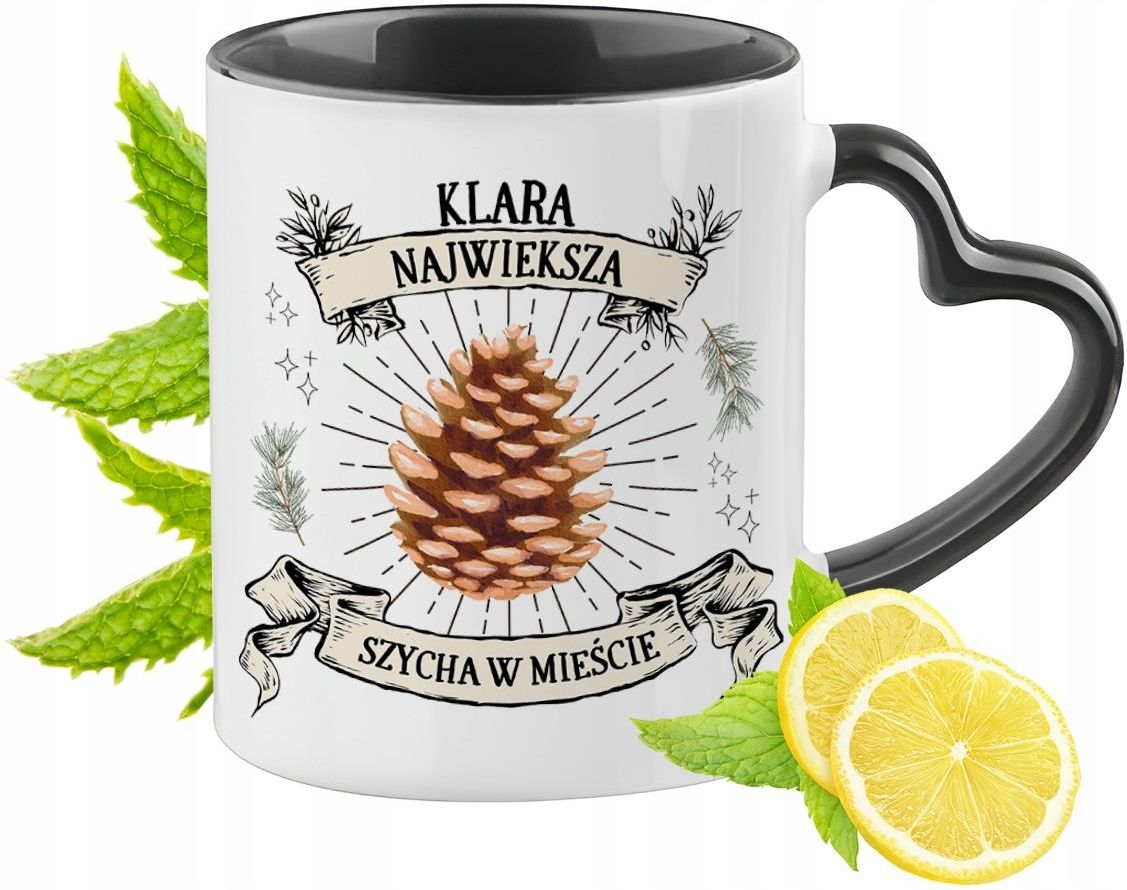 Polidraw Dla Klary Kubek Czarny Z Uszkiem W Kształcie Serca Na Prezent ...