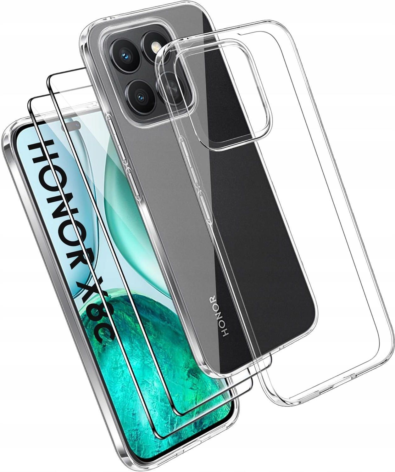 Case Etui Do Honor X8C Silicone Slim Clear Silikonowe 2X Szkło Szybka ...