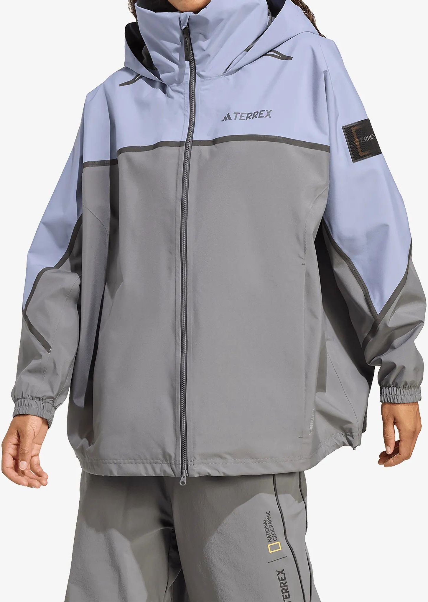 Kurtka damska adidas TERREX Nat Geo CLIMAPROOF Rain Jacket - grey four ...