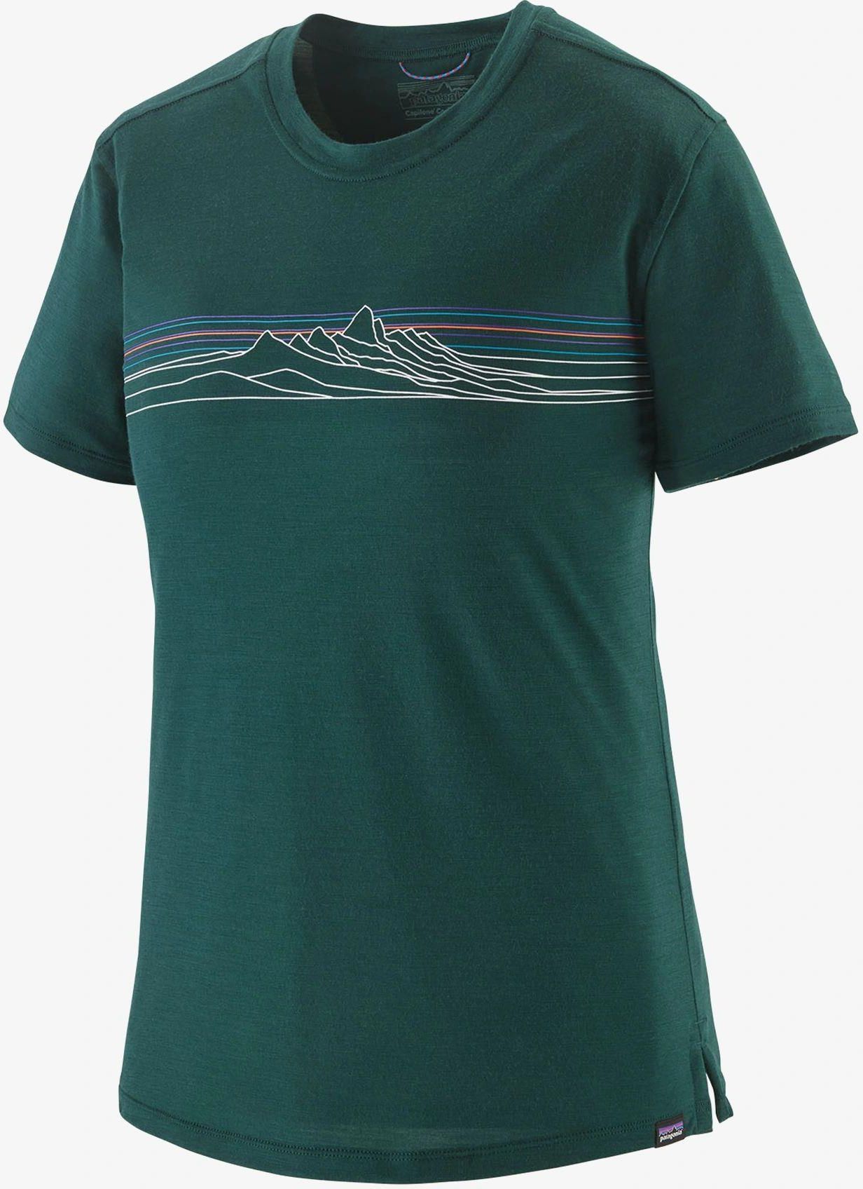 Koszulka merino damska Patagonia Cap Cool Merino Graphic Shirt - strata stripe/cascade green ...