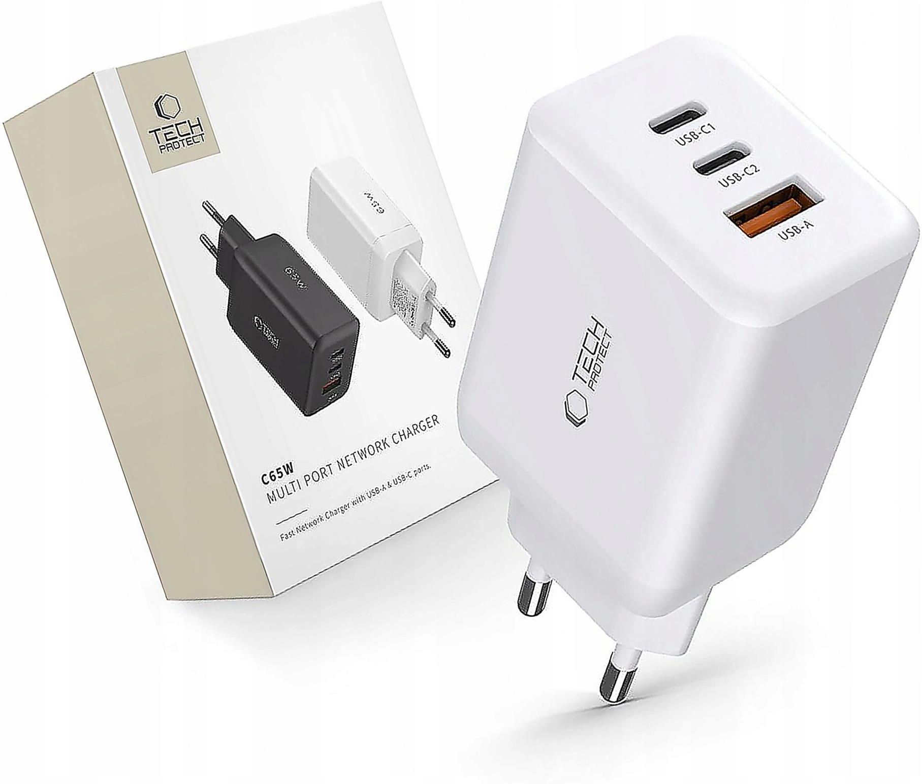 Ładowarka do telefonu Tech Protect C65W 2X Usb C Pd 65W A Qc 3 0 Biała ...
