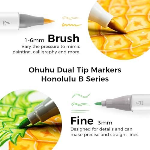 Ohuhu Markery Alkoholowe 120 Kolorów Podwójna Końcówka Pędzel & Fine Zestaw Dla Artystów ...