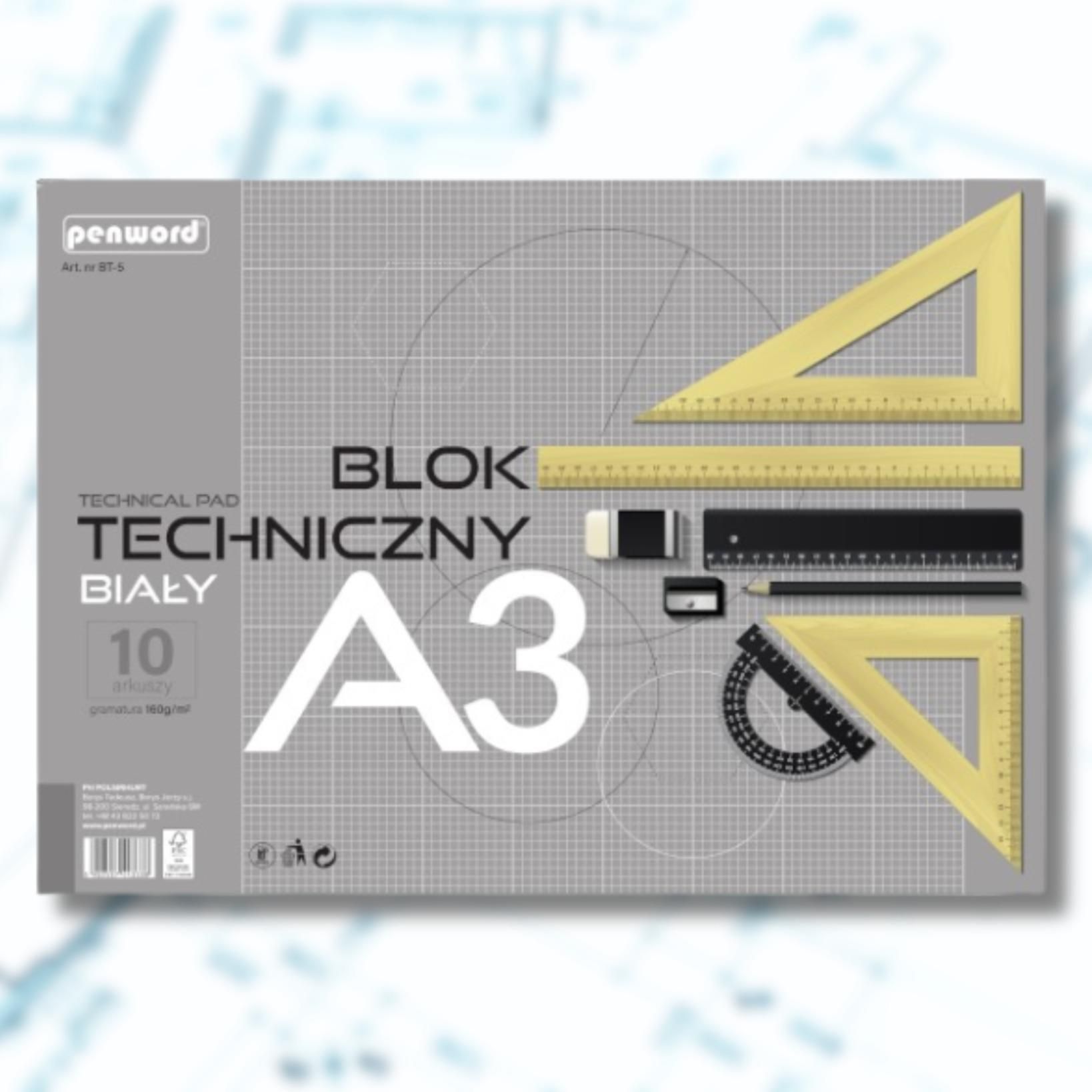 Penword Blok Techniczny Format A3 10 Kartek Białych Wytrzymały 1szt ...