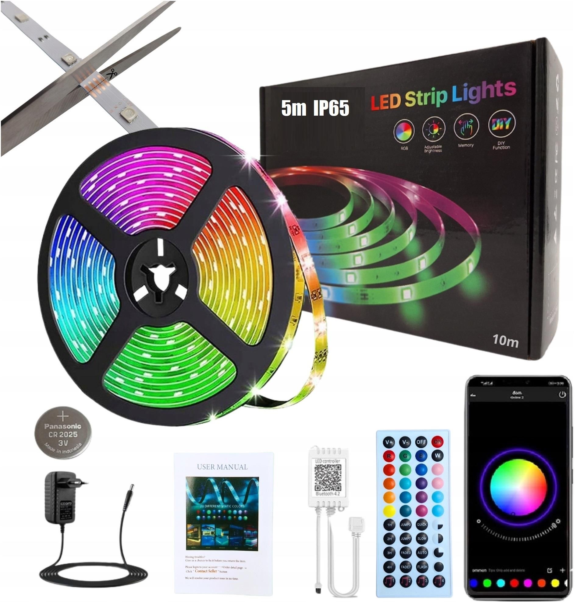 TAŚMA LED RGB 5m ZEWNĘTRZNA WODOODPORNA IP65 Ledy 5050 12v MOCNA ...