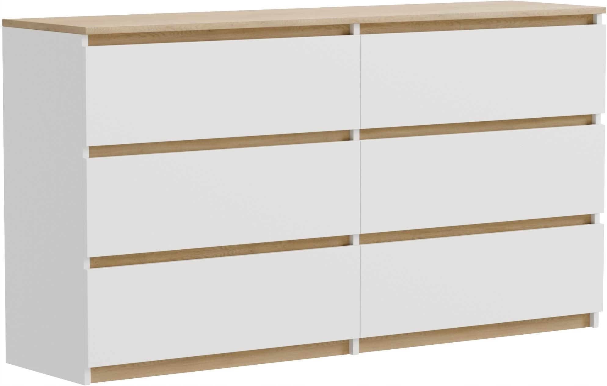 Comfortcove KOMODA BIAŁA Z DĄB TORRO NOWOCZESNA POJEMNA 6 SZUFLAD DO ...