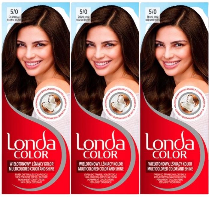 Londa Color Farba Do Włosów Średni Brąz 5/0 Lśniący Kolor 3szt ...