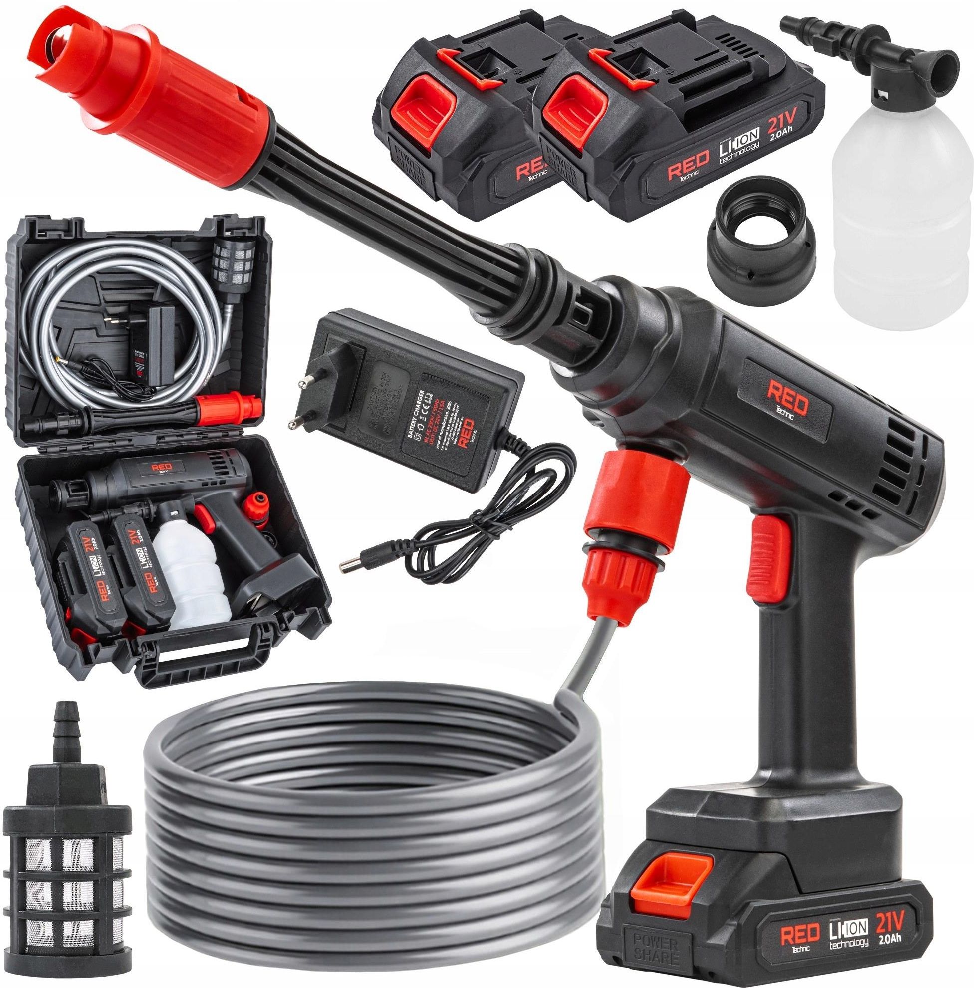 Myjka ciśnieniowa Red Technic Myjka Ciśnieniowa Akumulatorowa Ogrodowa 21V Bezprzewodowa Walizka ...