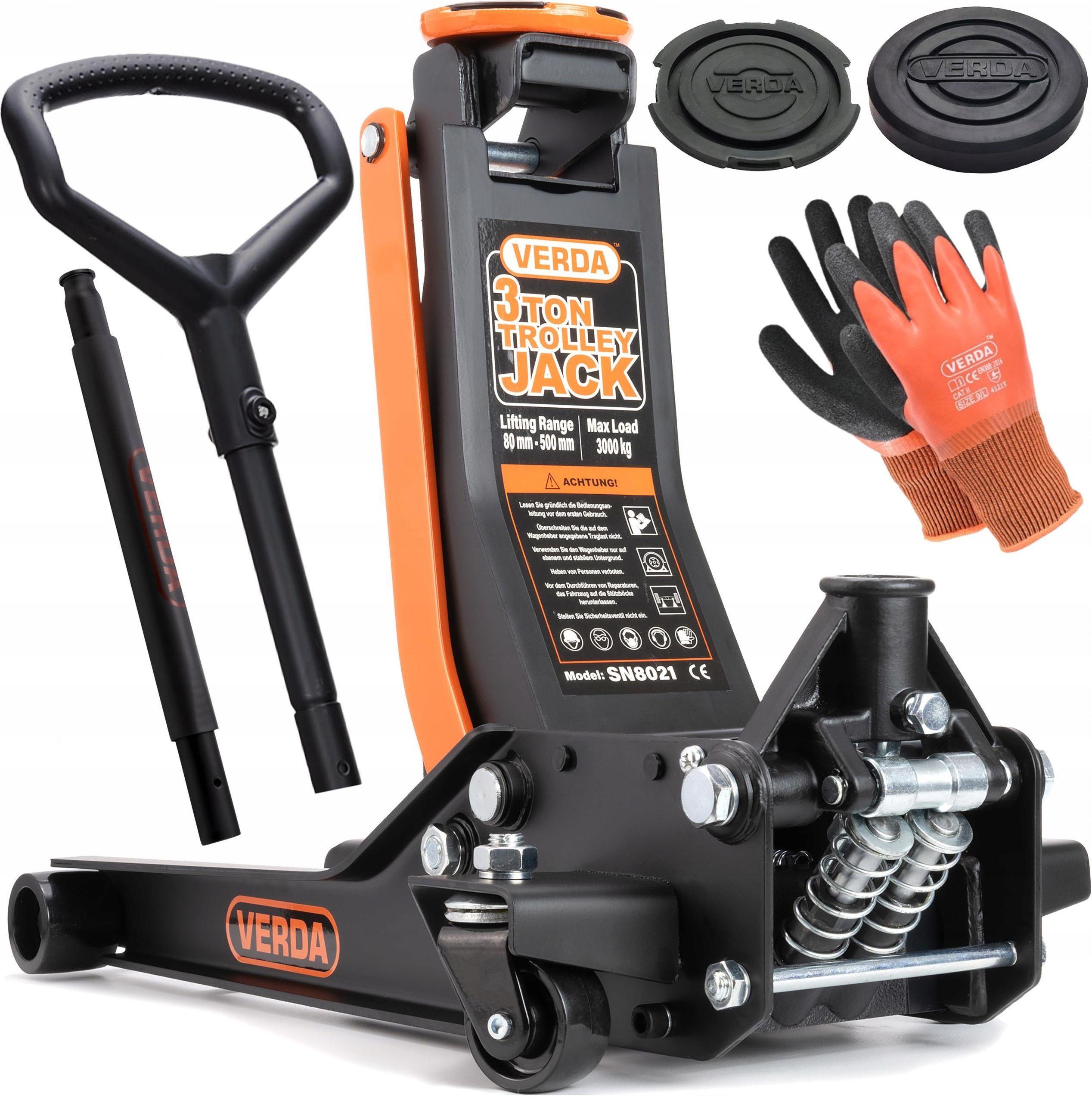 Verda Podnośnik Samochodowy Niskoprofilowy Żaba 3T 2Tłoki Rączka Typu D ...