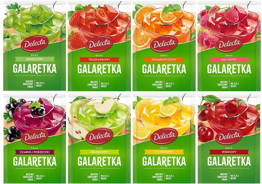 Delecta Galaretka Owocowa Mix 8 Smaków 8X70g Malina Truskawka Wiśnia ...
