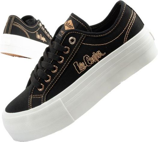 Lee Cooper buty sportowe damskie trampki platforma czarne ze złotym ...