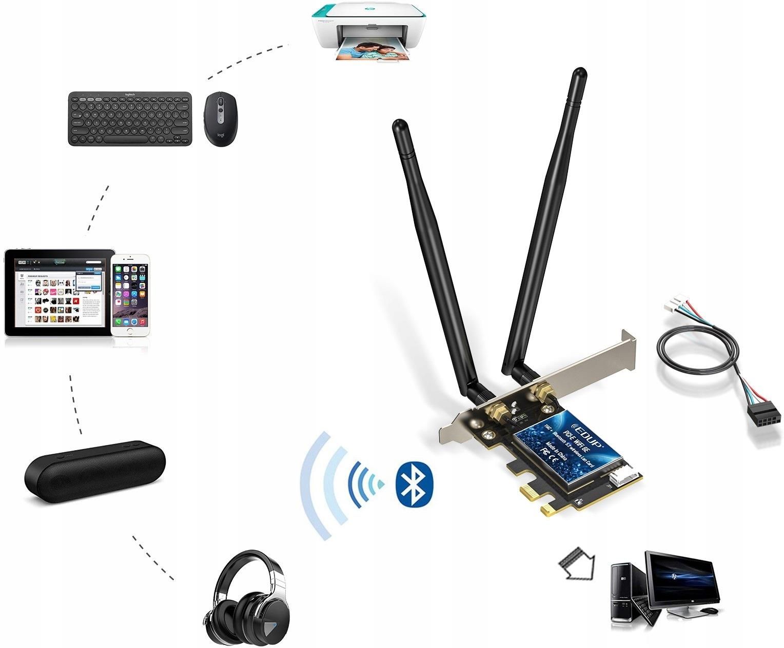 Karta sieciowa Karta sieciowa PCI-E do komputera PC WiFi 6 Bluetooth 5. ...