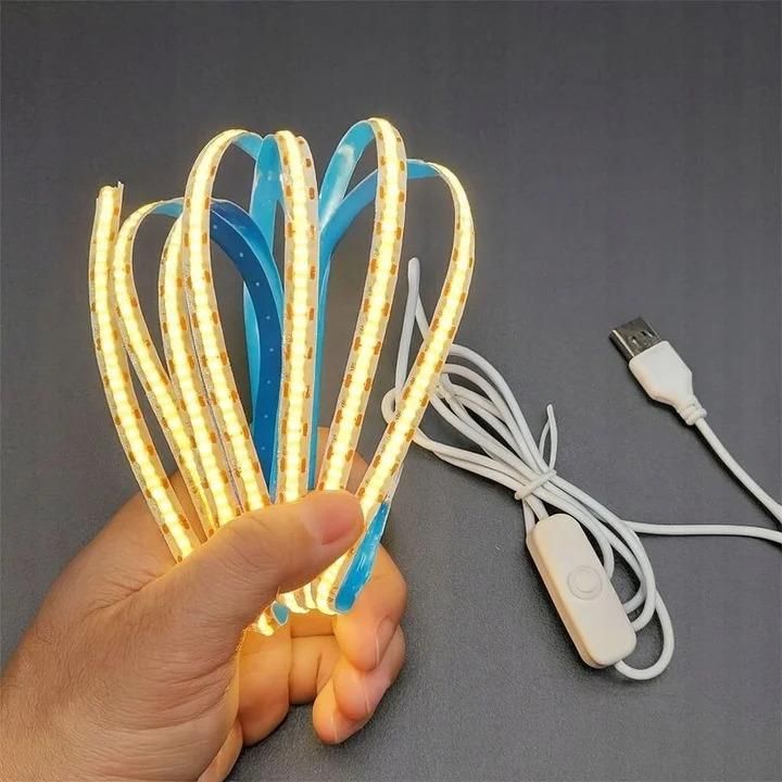 Taśma LED COB 2m USB 5V z włącznikiem ON/OFF Biały Ciepły cięcie co 2 ...