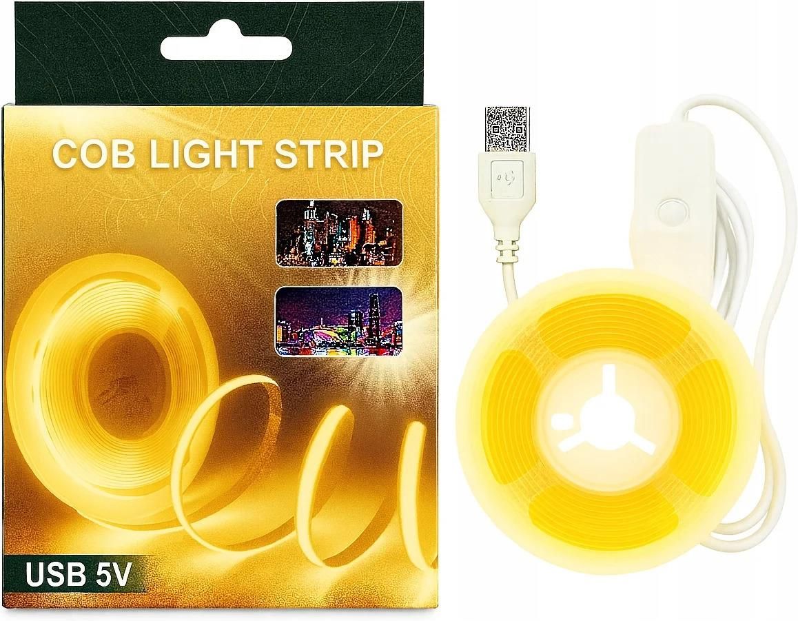 Taśma LED COB 2m USB 5V z włącznikiem ON/OFF Biały Ciepły cięcie co 2 ...
