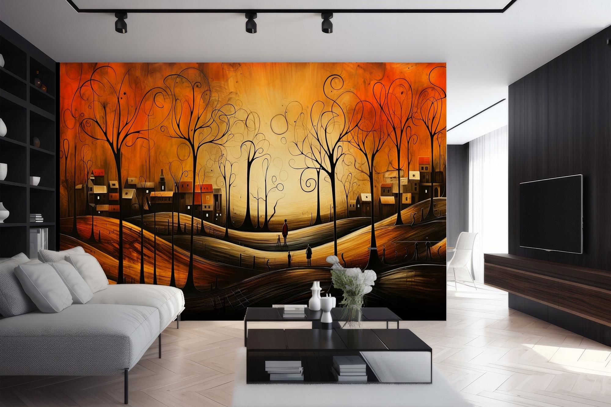 Fototapeta Foto Tapeta Park Las Drzewa Pola Wioska Grafika 368X254cm ...