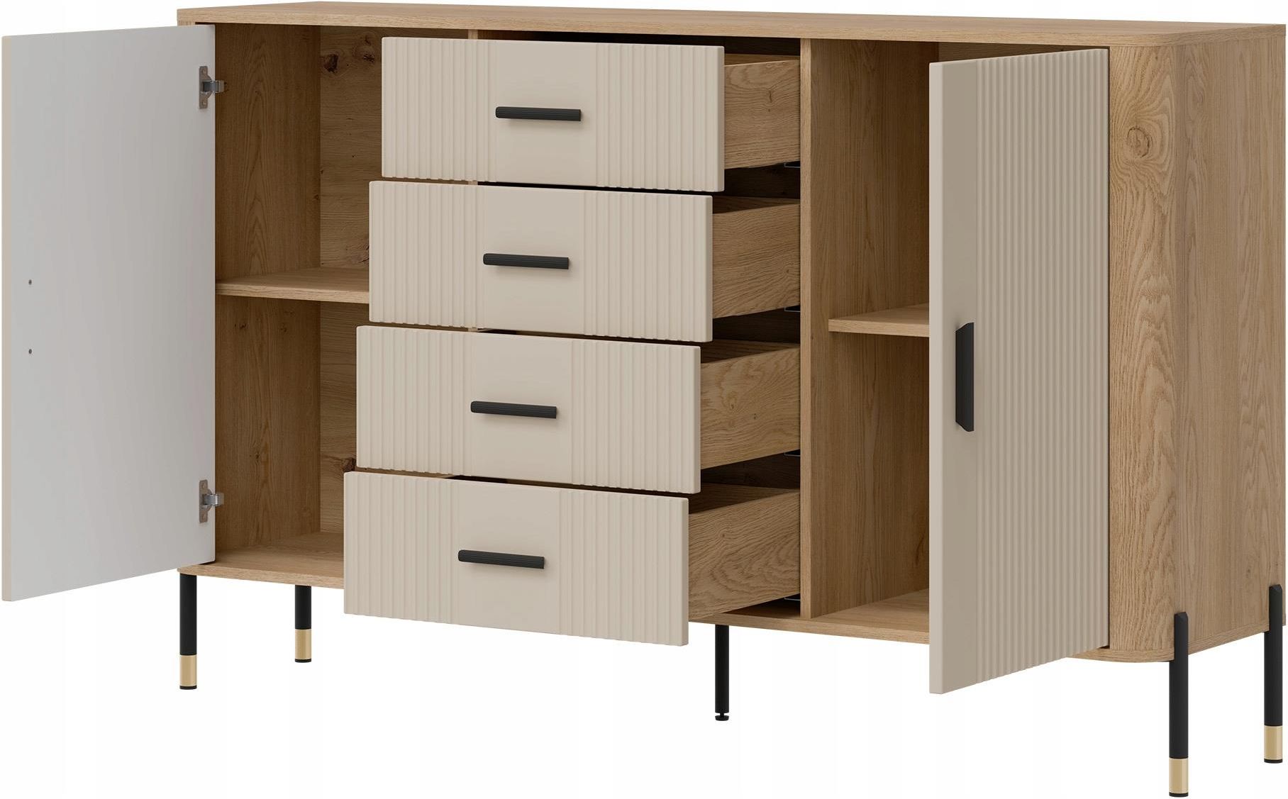 Liveo Meble Komoda Szafka dwudrzwiowa z 4 szufladami Dąb Kaszmir Czarny DANTE DT09 (DT09DCTKKPL ...