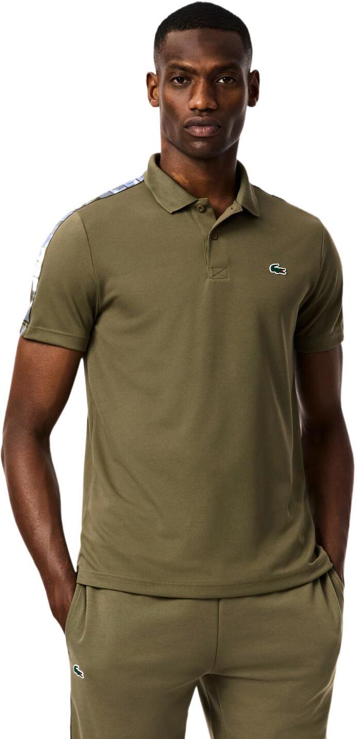 Koszulka męska Lacoste Ultra-Dry UPF30 Logo Stripe Sport Polo Olive S ...