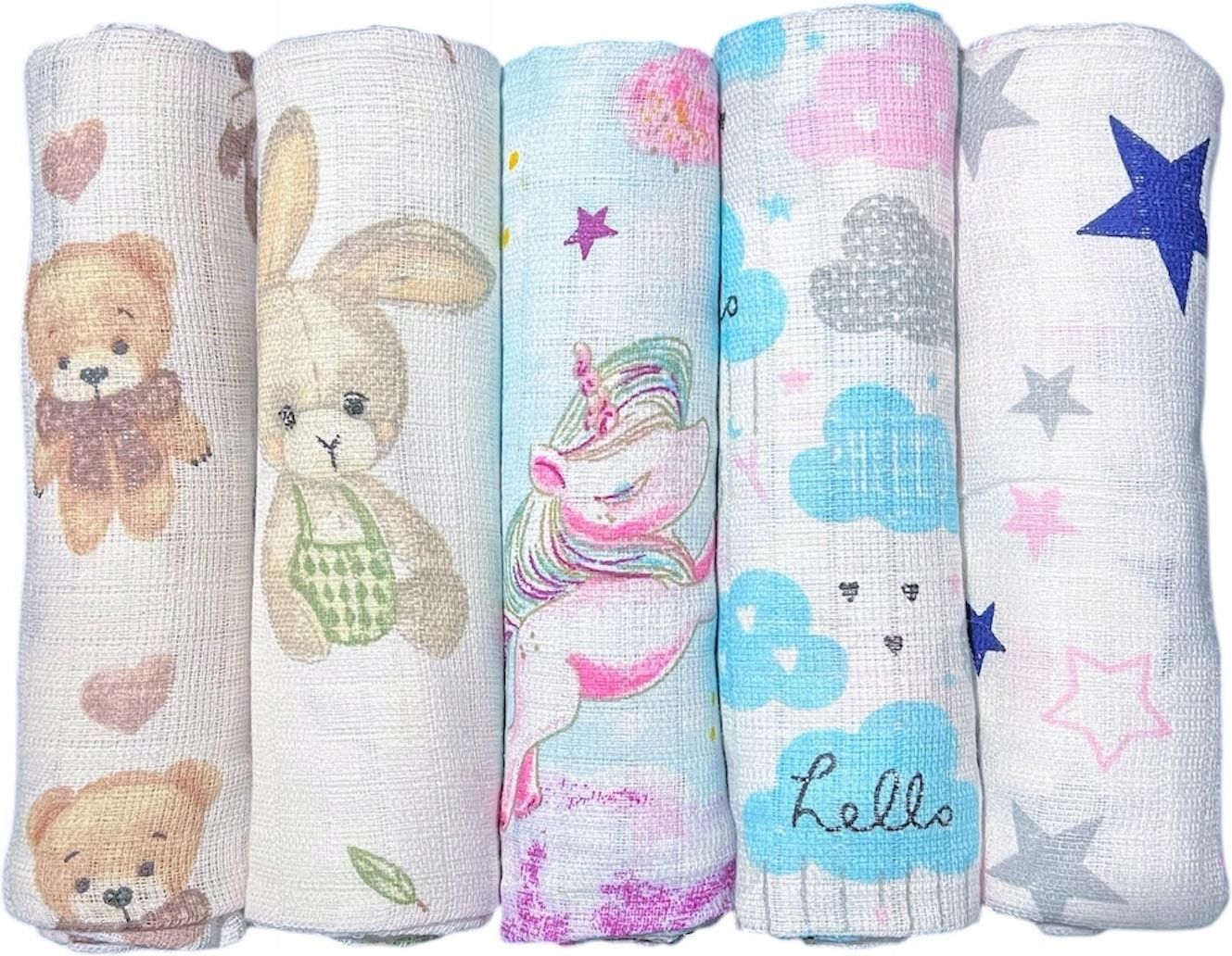 Czas Bobasa Pieluchy Pieluszki Tetrowe Lux Bawełna 100% Zestaw 5szt ...