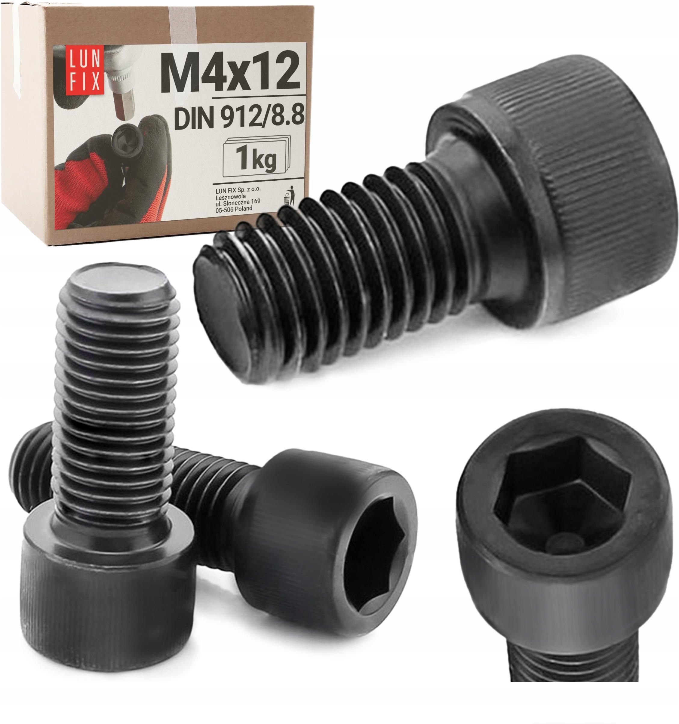 Lun Fix Śruba imbusowa M4x12 czarny ocynk z łbem walcowym DIN912 kl8.8 ampulowa 1kg 1868763787 ...