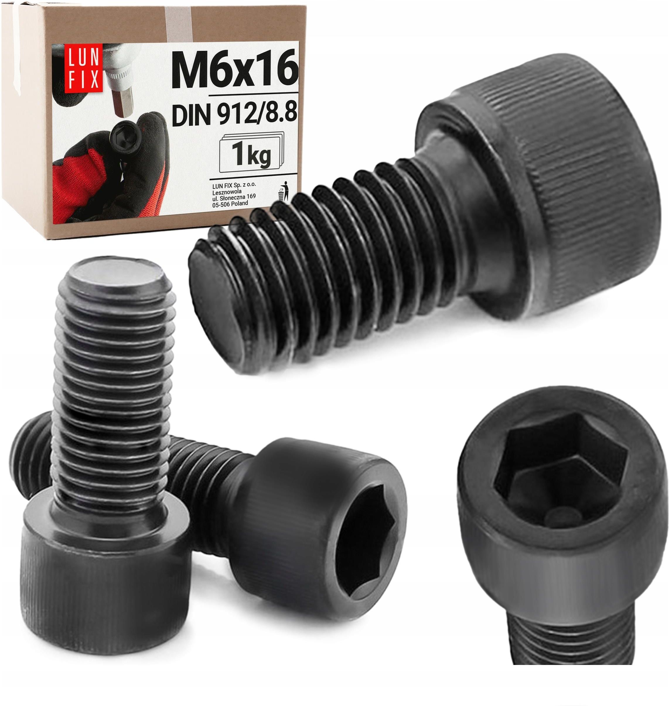 Lun Fix Śruba imbusowa M6x16 czarny ocynk z łbem walcowym DIN912 kl8.8 ampulowa 1kg 1868982719 ...