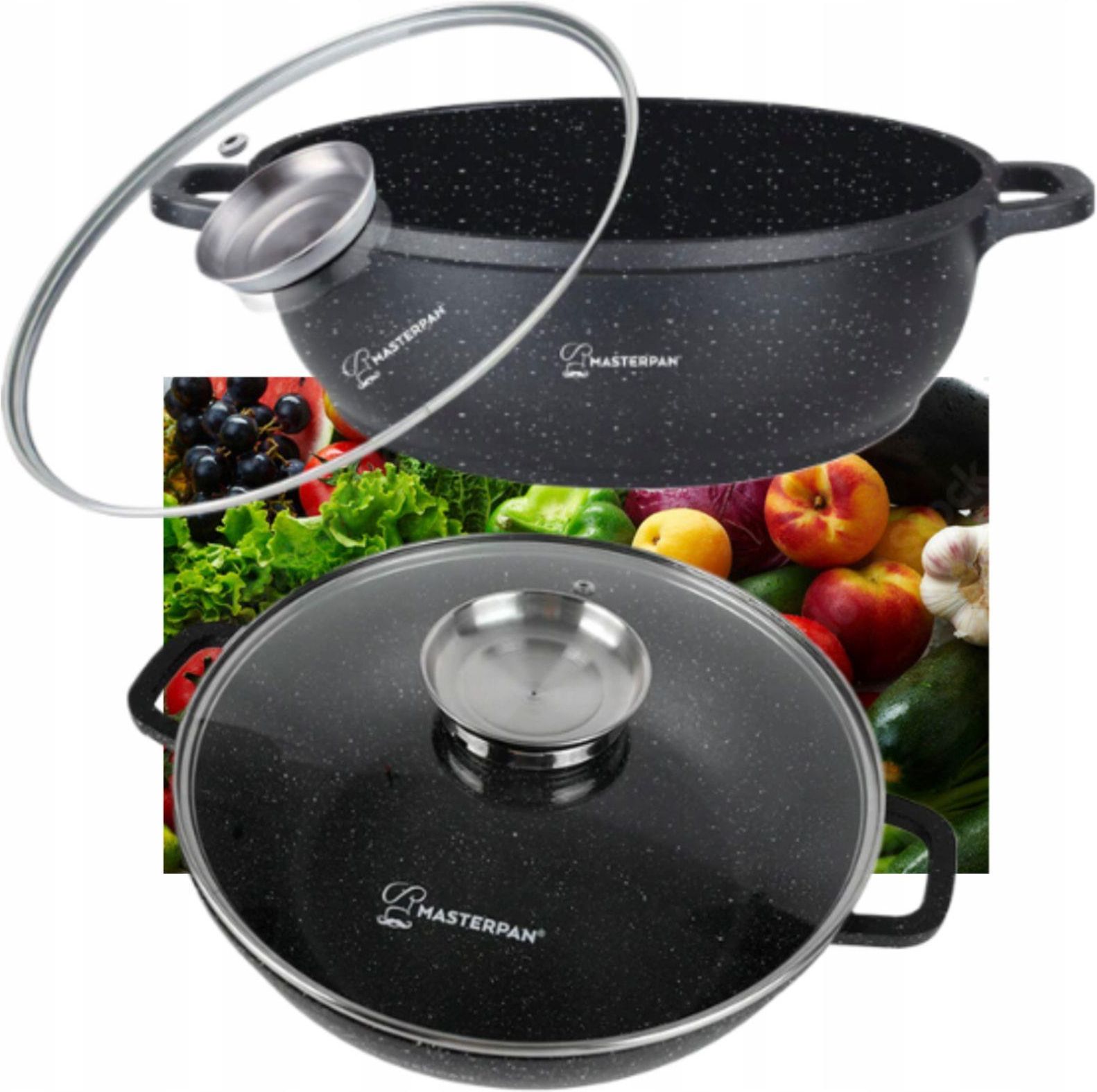 Wok Aluminiowy 28cm 3,3l z pokrywką. Powłoka Marmurowa. Masterpan - Opinie i atrakcyjne ceny na ...