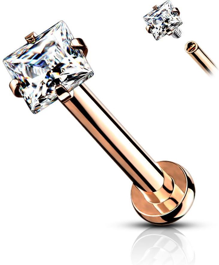 Piercing4U Kolczyk Złoty Czarny Labret Kwadrat Chrząstka Uchu Conch W55 ...