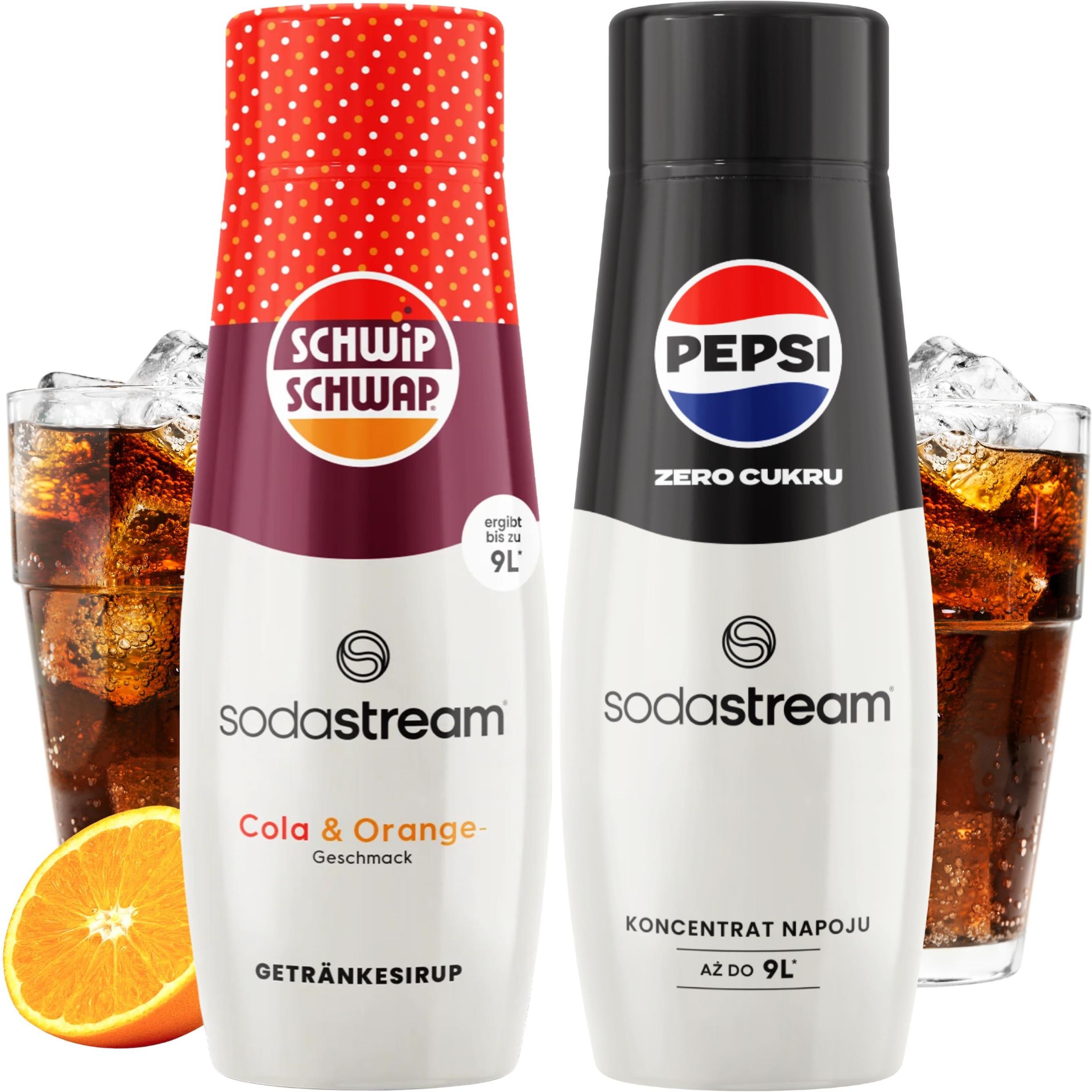 Zestaw 2x Syrop Sodastream Shwip Shwap Cola Pomarańcz + Pepsi Max Bez ...