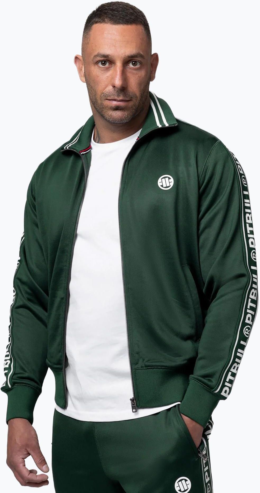Bluza męska Pitbull Trackjacket Tape Logo Terry Group bottle green ...