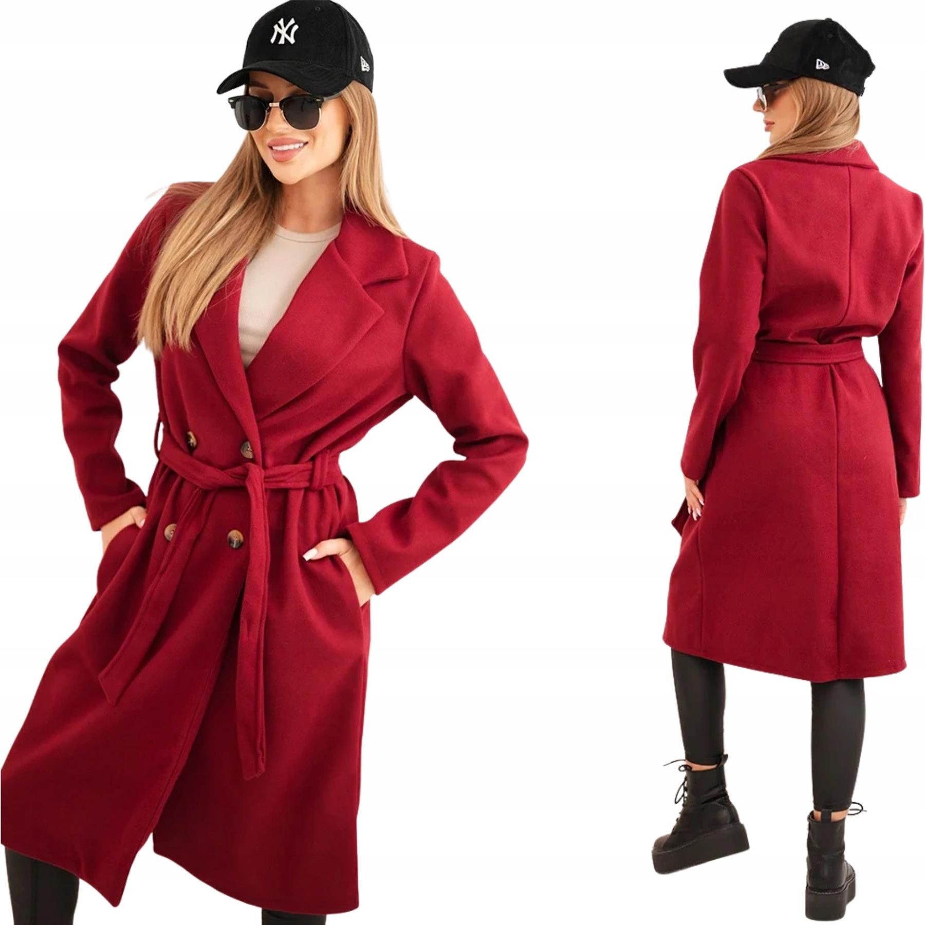 Płaszcz damski z zamszu wiązany w pasie bordowy - Ceny i opinie - Ceneo.pl