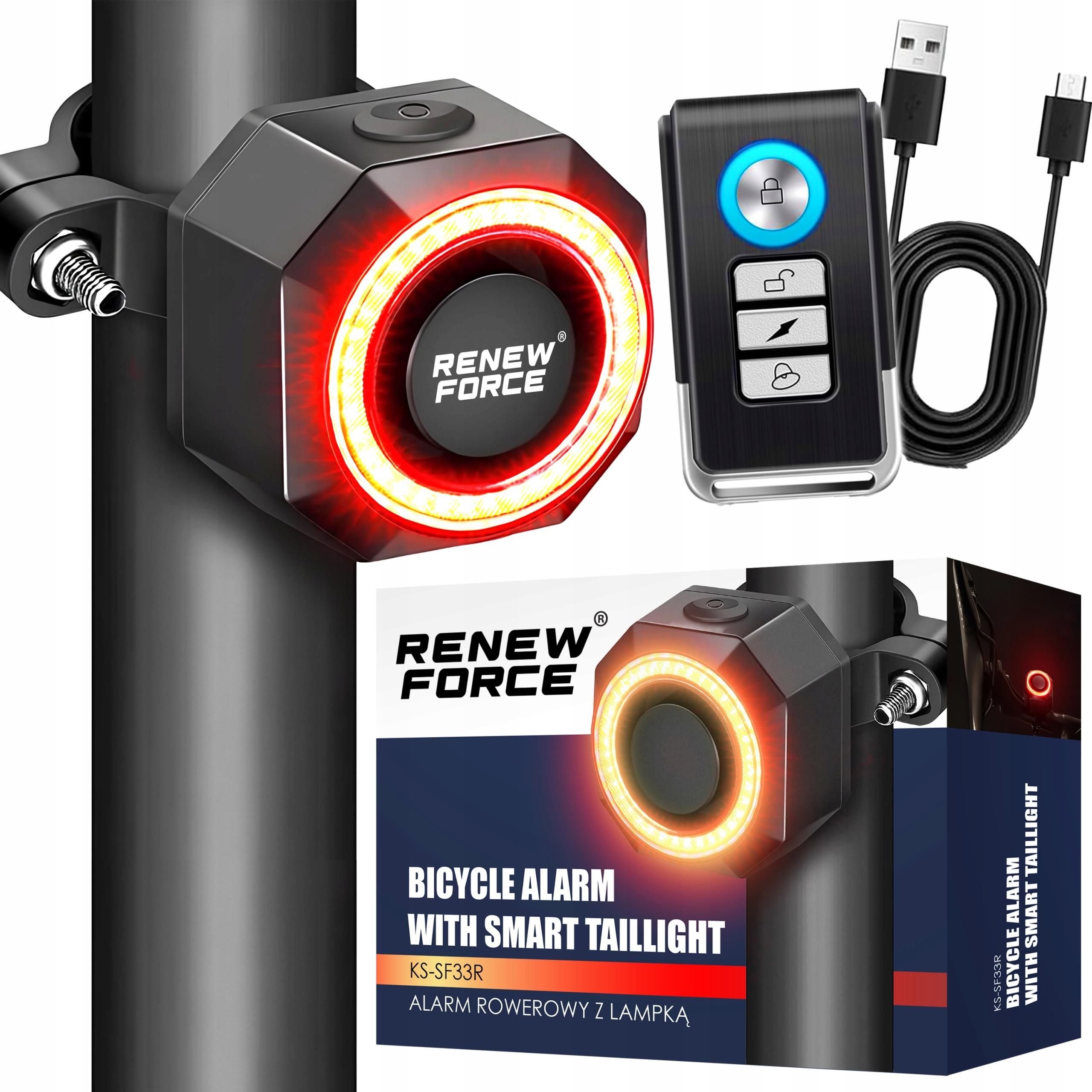 Renew Force Alarm Rowerowy Zintegrowany Z Tylną Lampką Antykradzieżowy ...