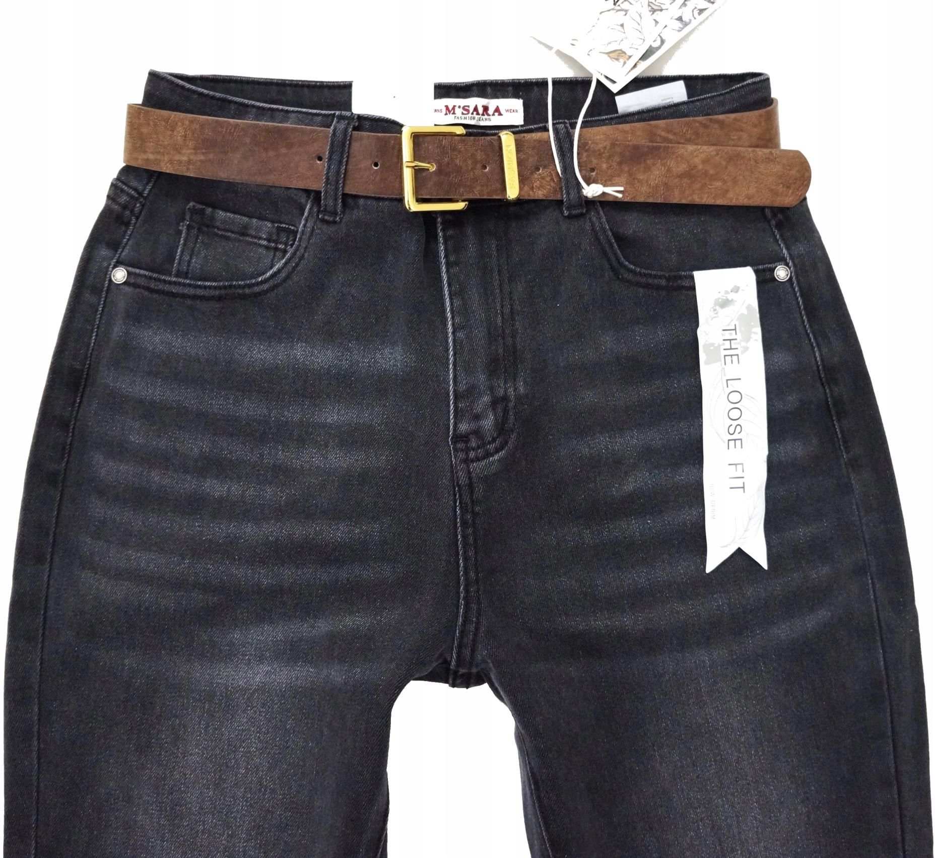 M.sara Modne Spodnie Jeansowe Boyfriend Mom Luźniejsze Ciemnoszare 40/L ...