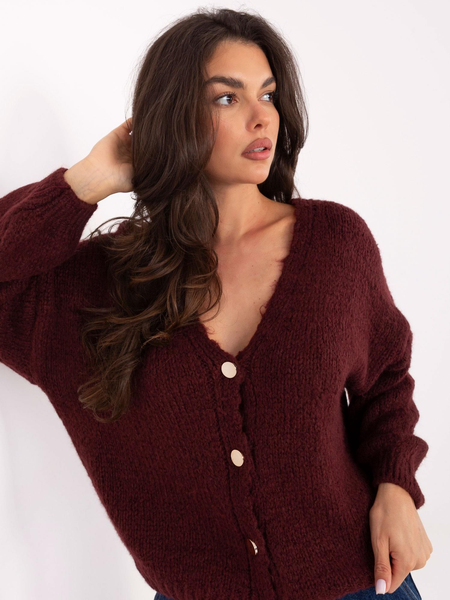 Bordowy rozpinany sweter oversize RUE PARIS - Ceny i opinie - Ceneo.pl