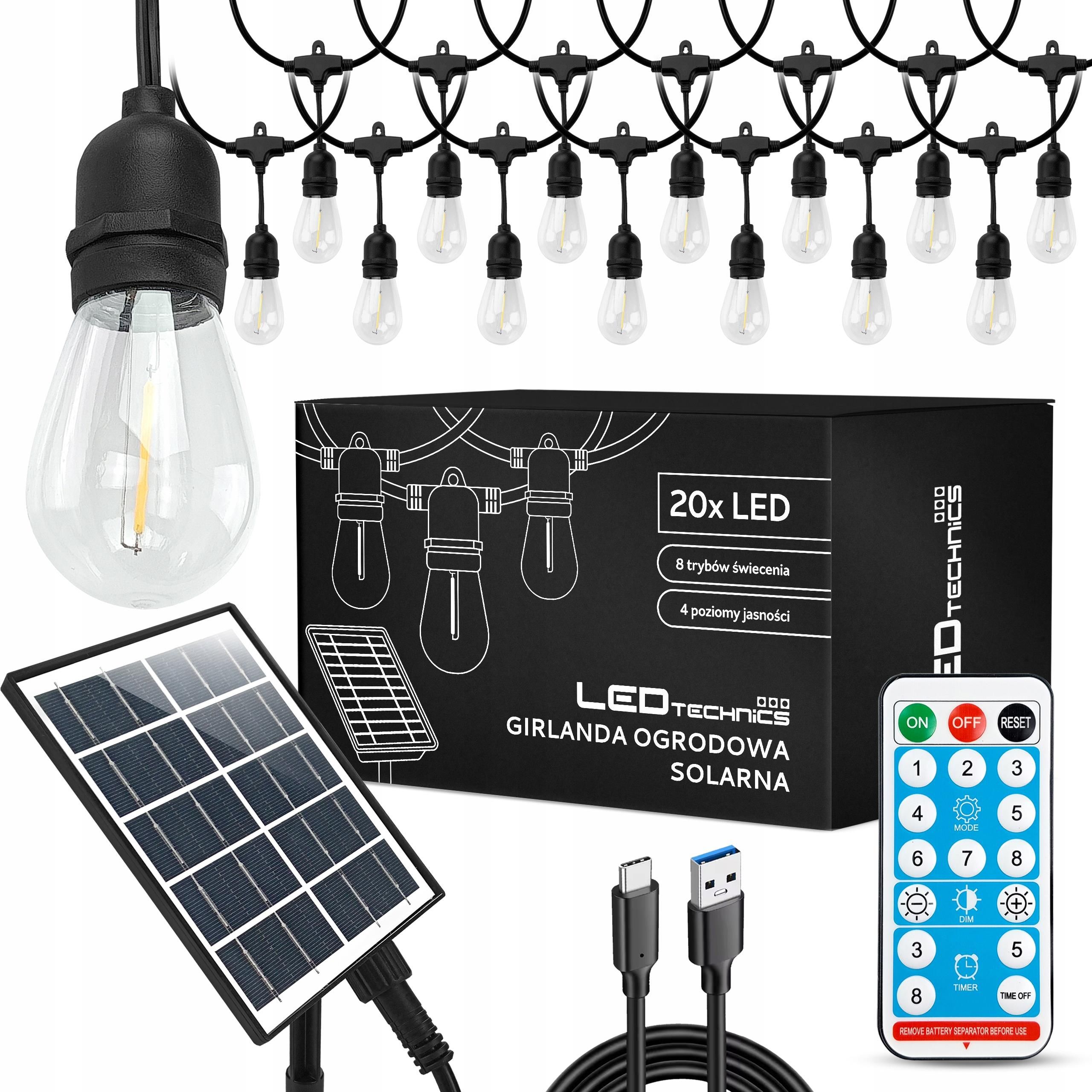 Ledtechnics Girlanda Solarna Ogrodowa Zewnętrzna 20M 20X Żarówka Led ...