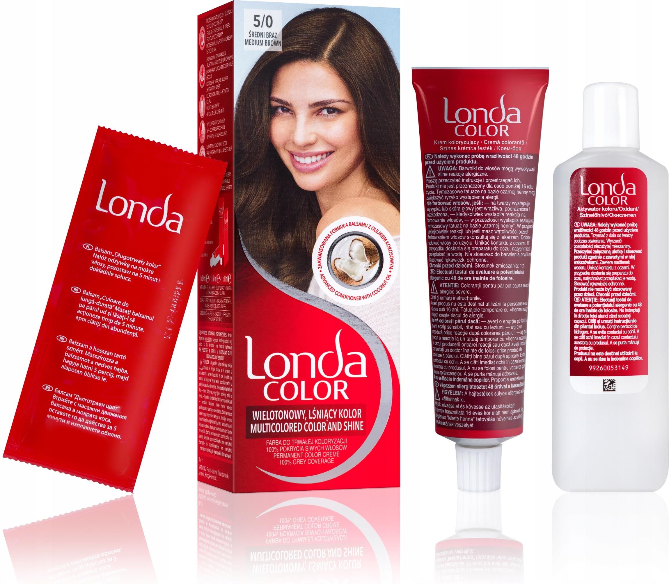 Londa Color Farba Do Włosów Średni Brąz 5/0 Lśniący Kolor 5szt ...