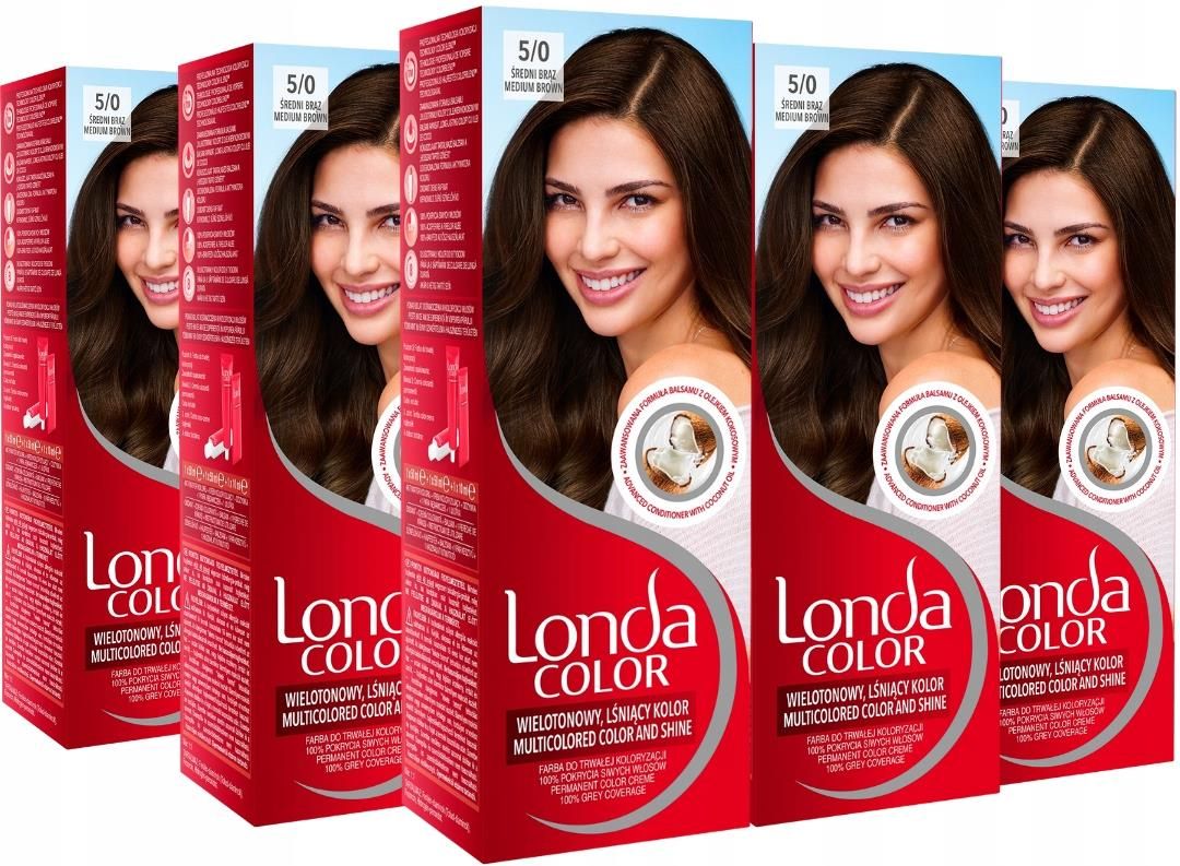 Londa Color Farba Do Włosów Średni Brąz 5/0 Lśniący Kolor 5szt ...