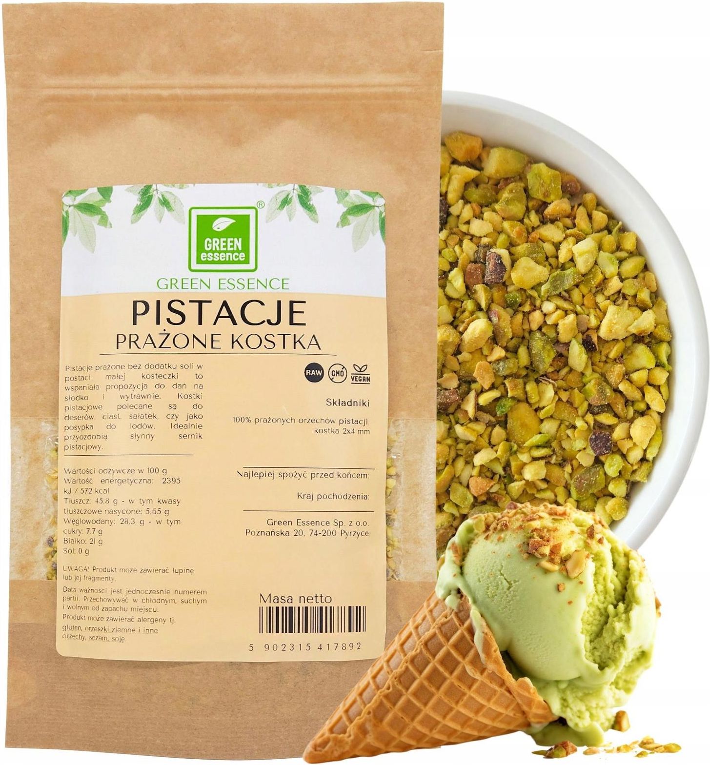 Green Essence Pistacje Prażone Niesolone Kostka 200g Naturalne Orzechy ...