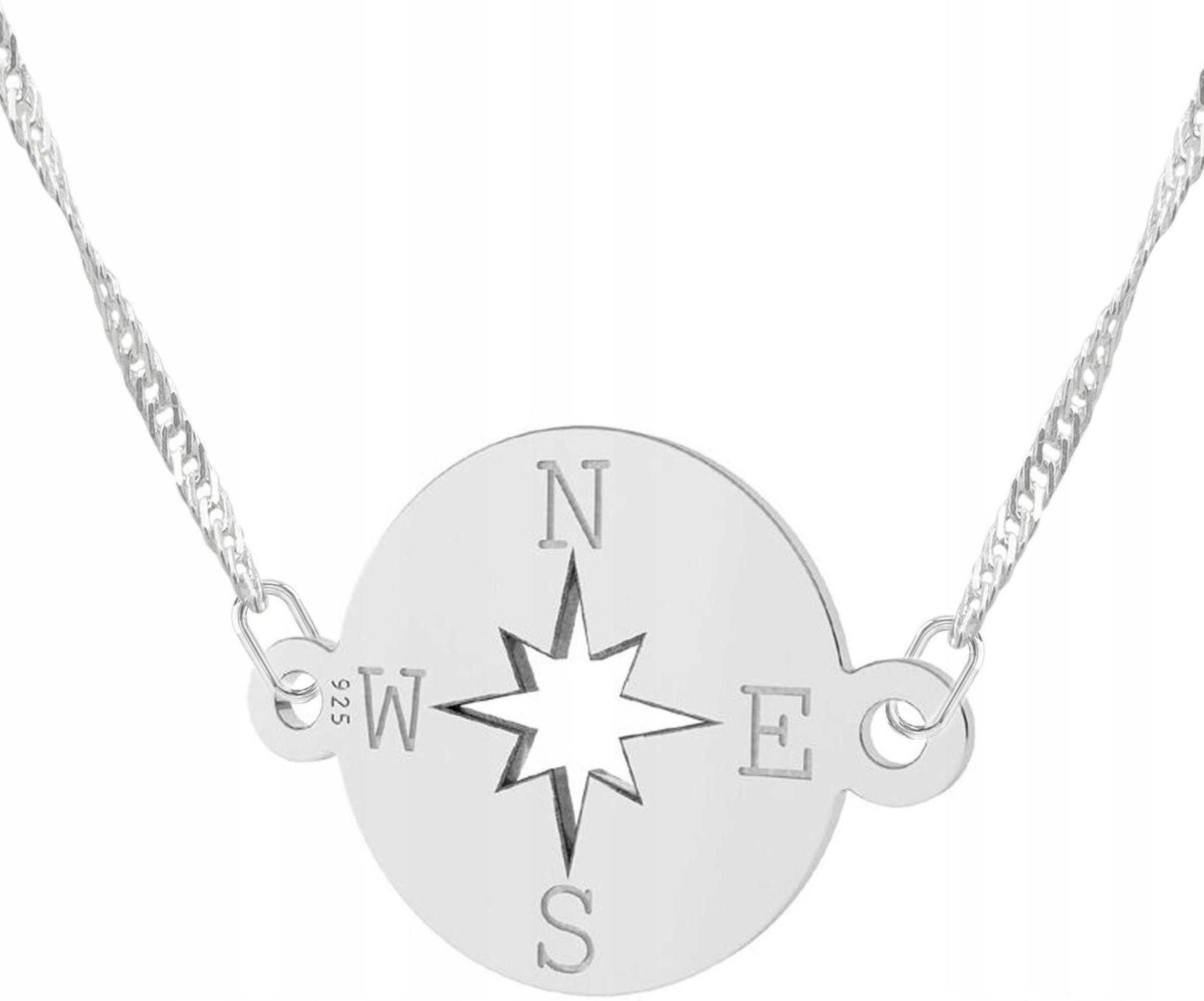 Larezo Naszyjnik Srebrny 925 Z Kompasem Wschód Zachód Północ West ...