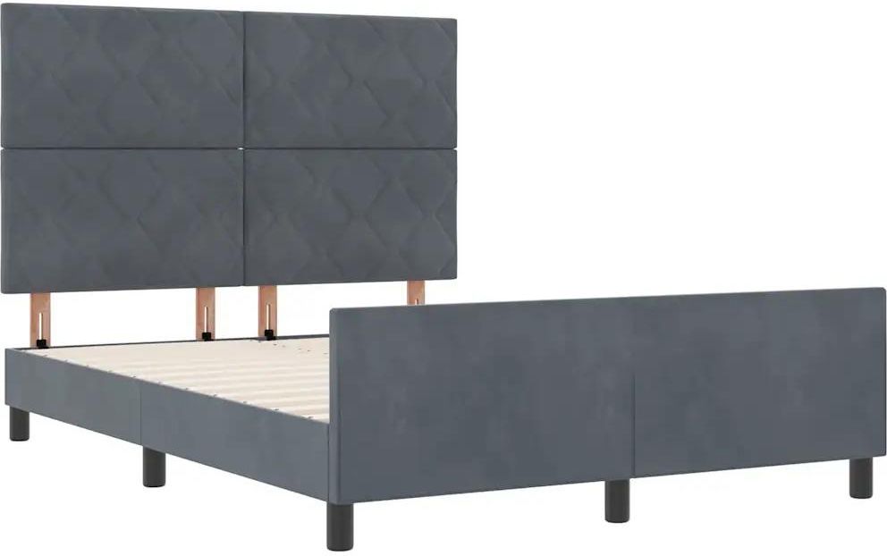 Gravora Stelaż Łóżka Aksamitny Ciemno Szary 197x146x128cm Z Wezgłowiem ...