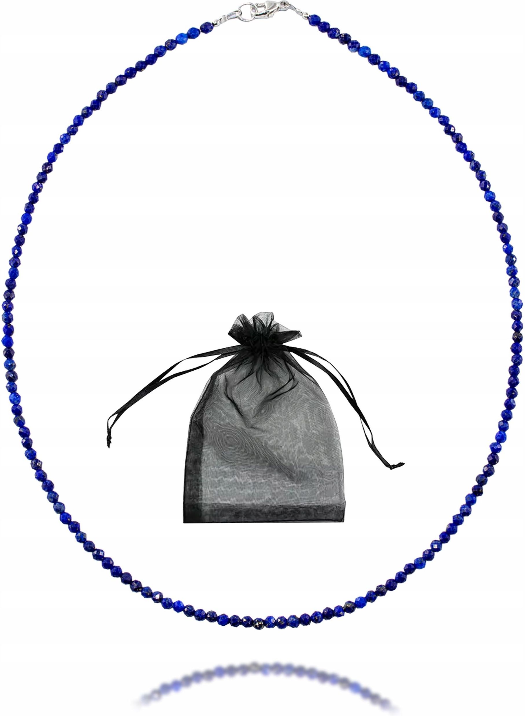 Agalag Naszyjnik Kamień Lapis Lazuli Lazuryt Naturalny 3mm faset Srebro ...