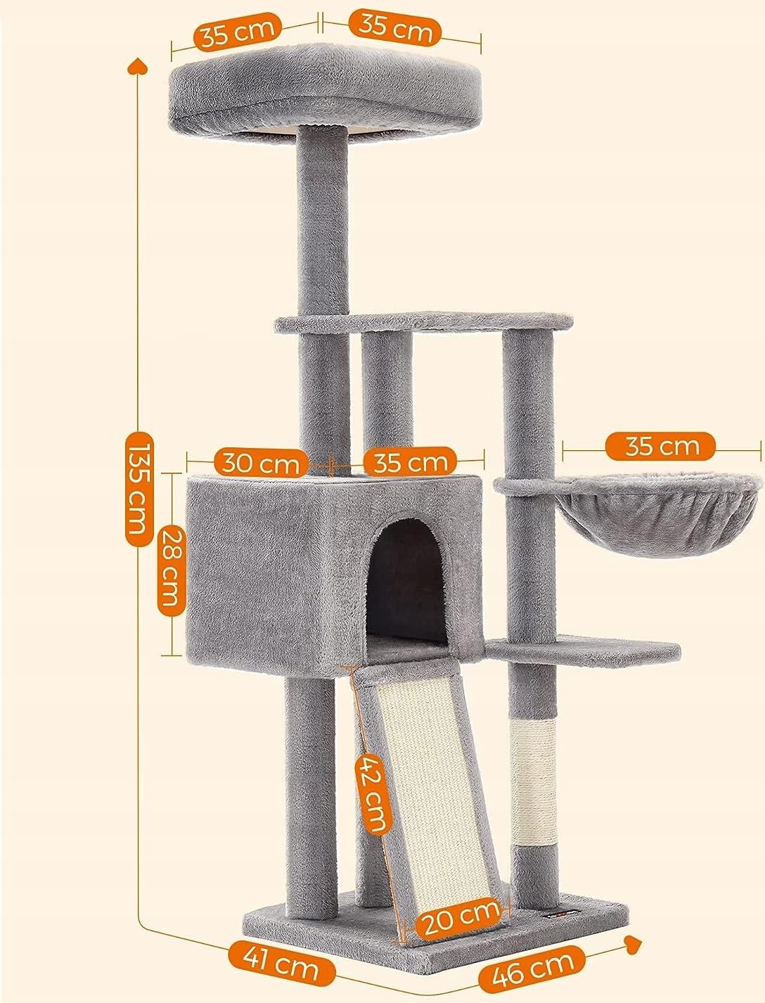 Feandrea Drapak Dla Kota Duży 4 Poziomy Legowisko Wieża Słupek Domek ...