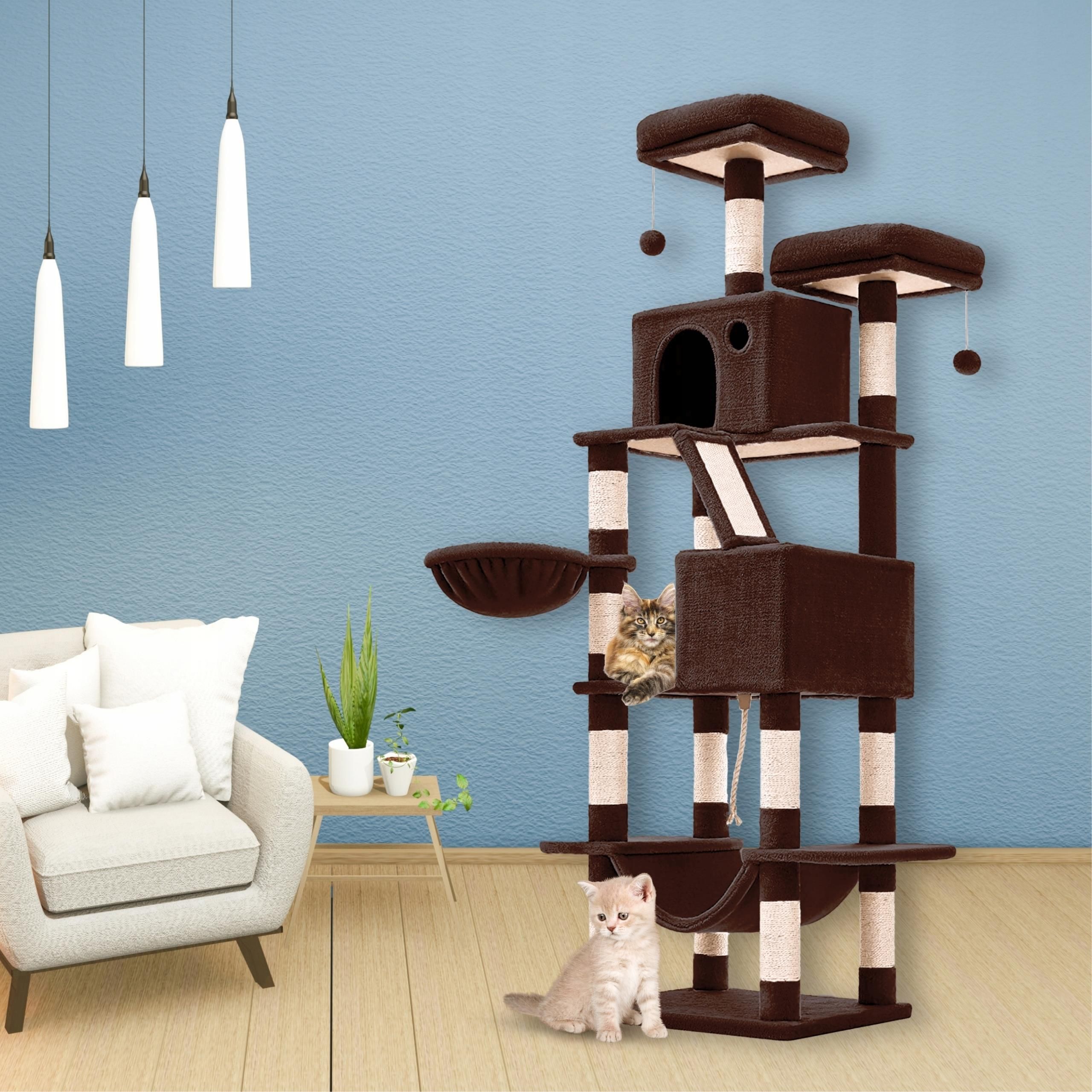 Gaczoo Drapak Dla Kota Wysoki Wieża Legowisko Brązowy 60X50X206Cm ...