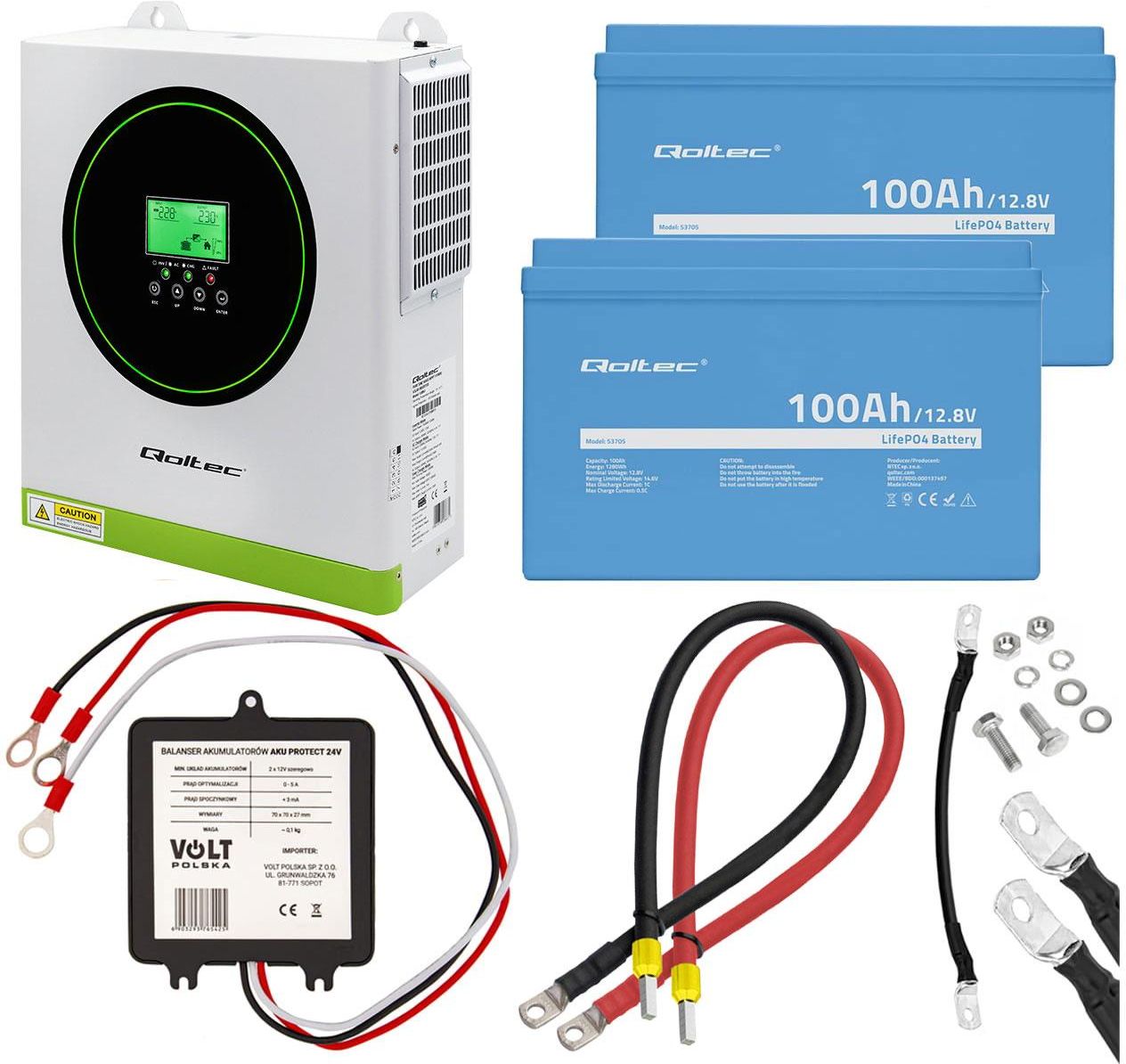 Pakiet solarny Zestaw: hybrydowy inwerter solarny Off-Grid Qoltec Power ...
