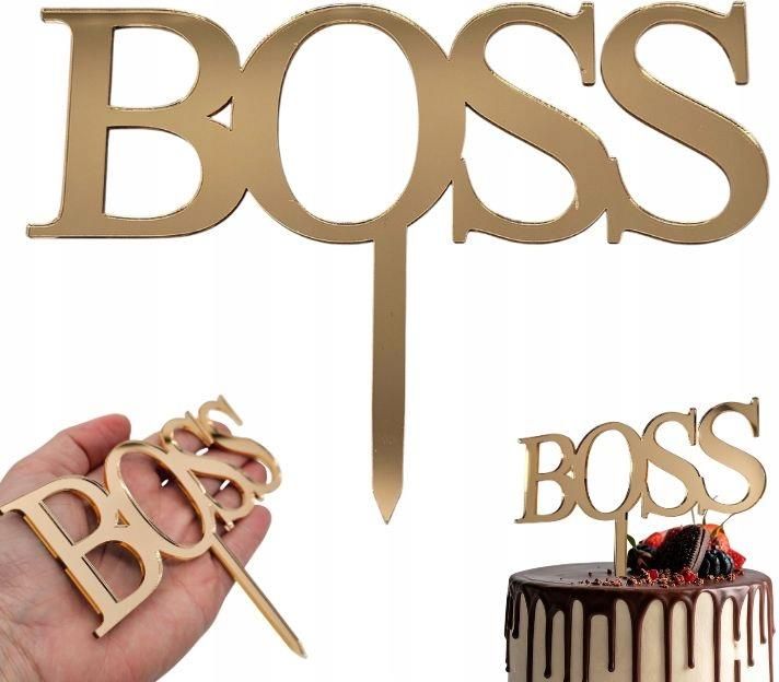 Topper złoty toper na tort urodzinowy dla szefa dekoracja Boss złote ...