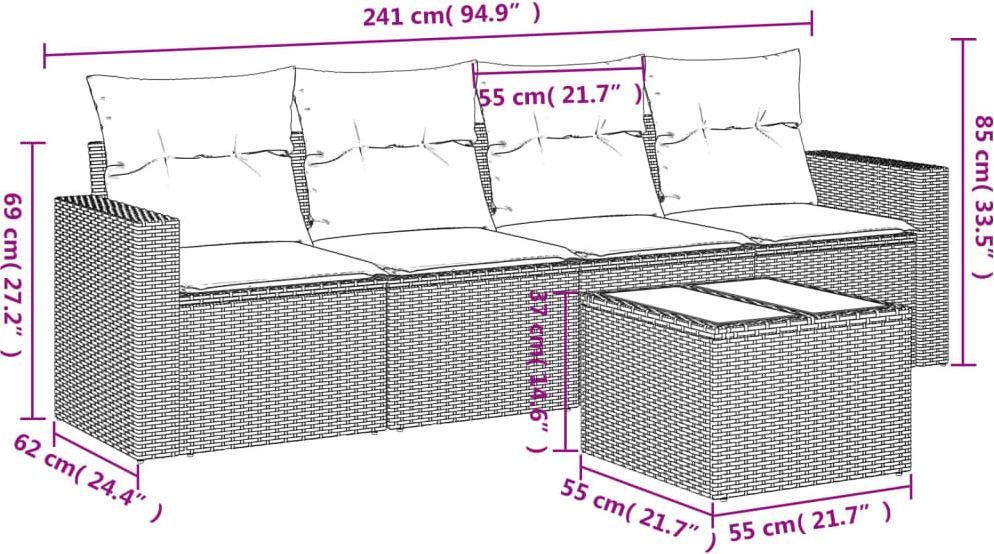 Zestaw mebli ogrodowych Dkd Home Decor 5-Cz. Zestaw Sof Ogrodowych Z ...