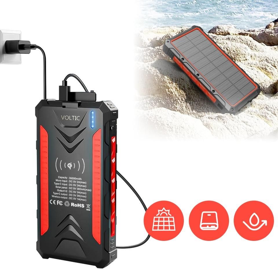 Powerbank POWERBANK SOLARNY 36000 MAH 20W 3XUSB LATARKA LED KABLE W ...