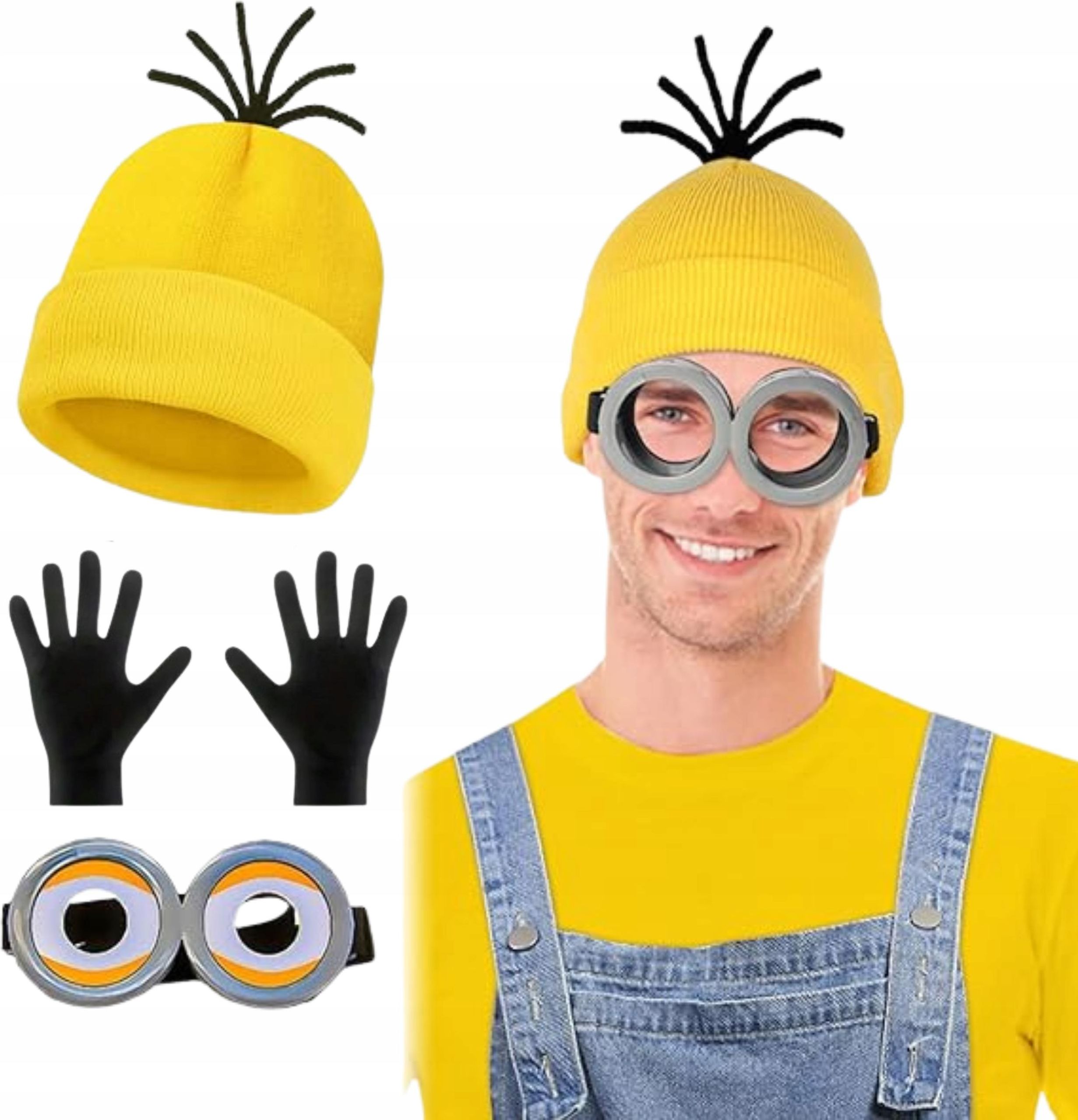 Strój Minionka Przebranie Minion Czapka Okulary Oczy Rękawiczki Zestaw ...