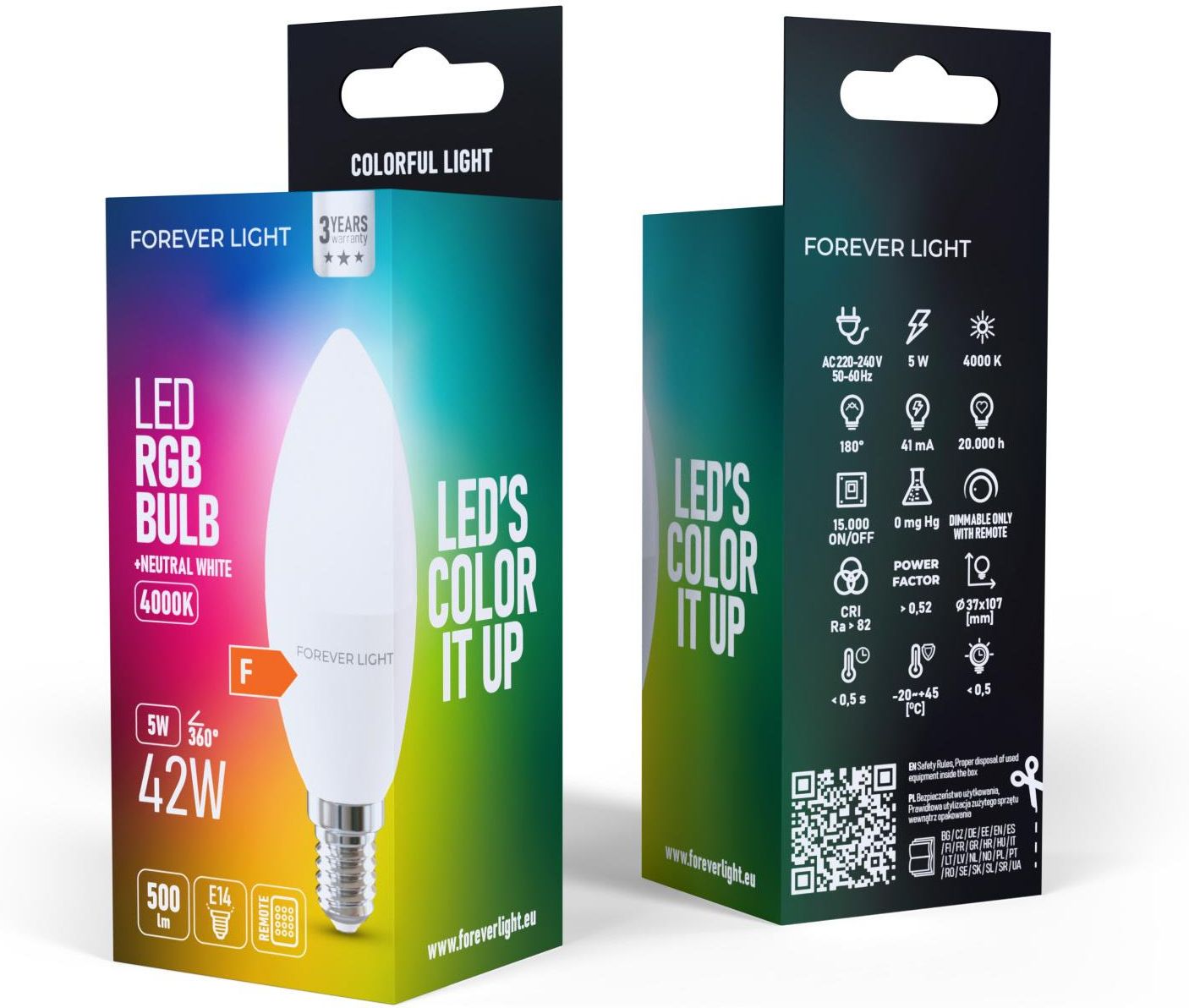 Forever Light Żarówka LED RGB E14 C37 5W 500lm 4000K klasa F - Opinie i ...